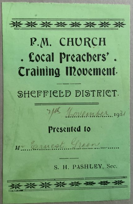 Primitive Methodist Sheffield District Local Preachers book label ...