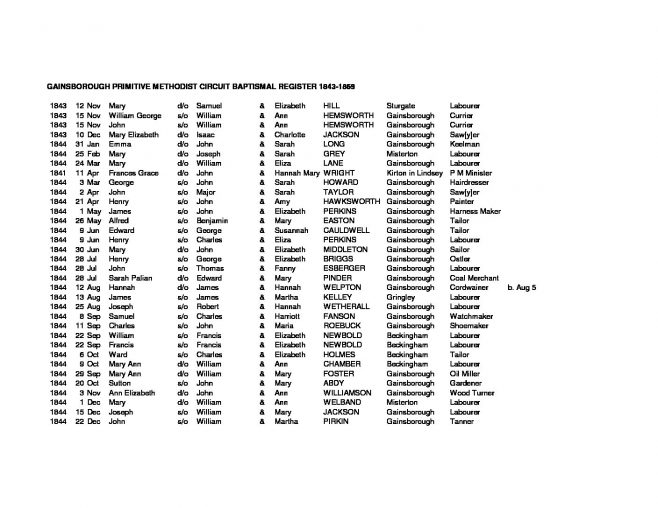 Gainsborough Primitive Methodist Circuit Baptismal Register 1843-1869 ...