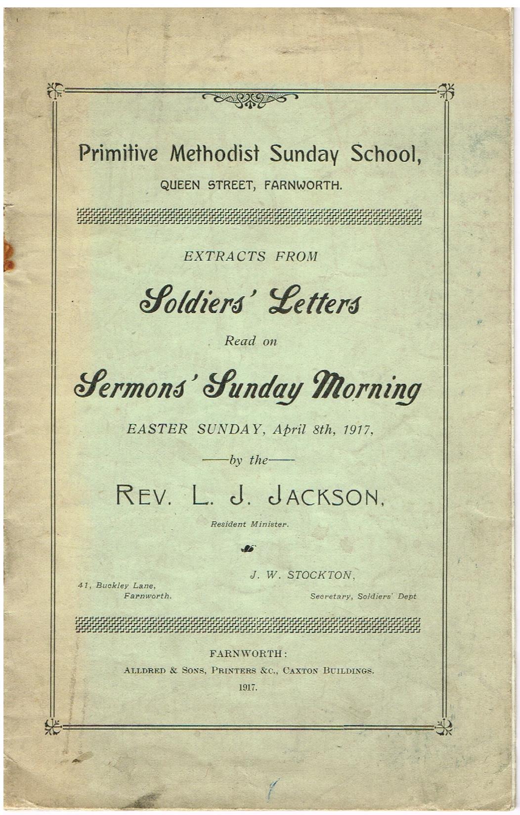 Soldiers' Letters, Farnworth, 1917 | Armed Forces | My Primitive Methodists